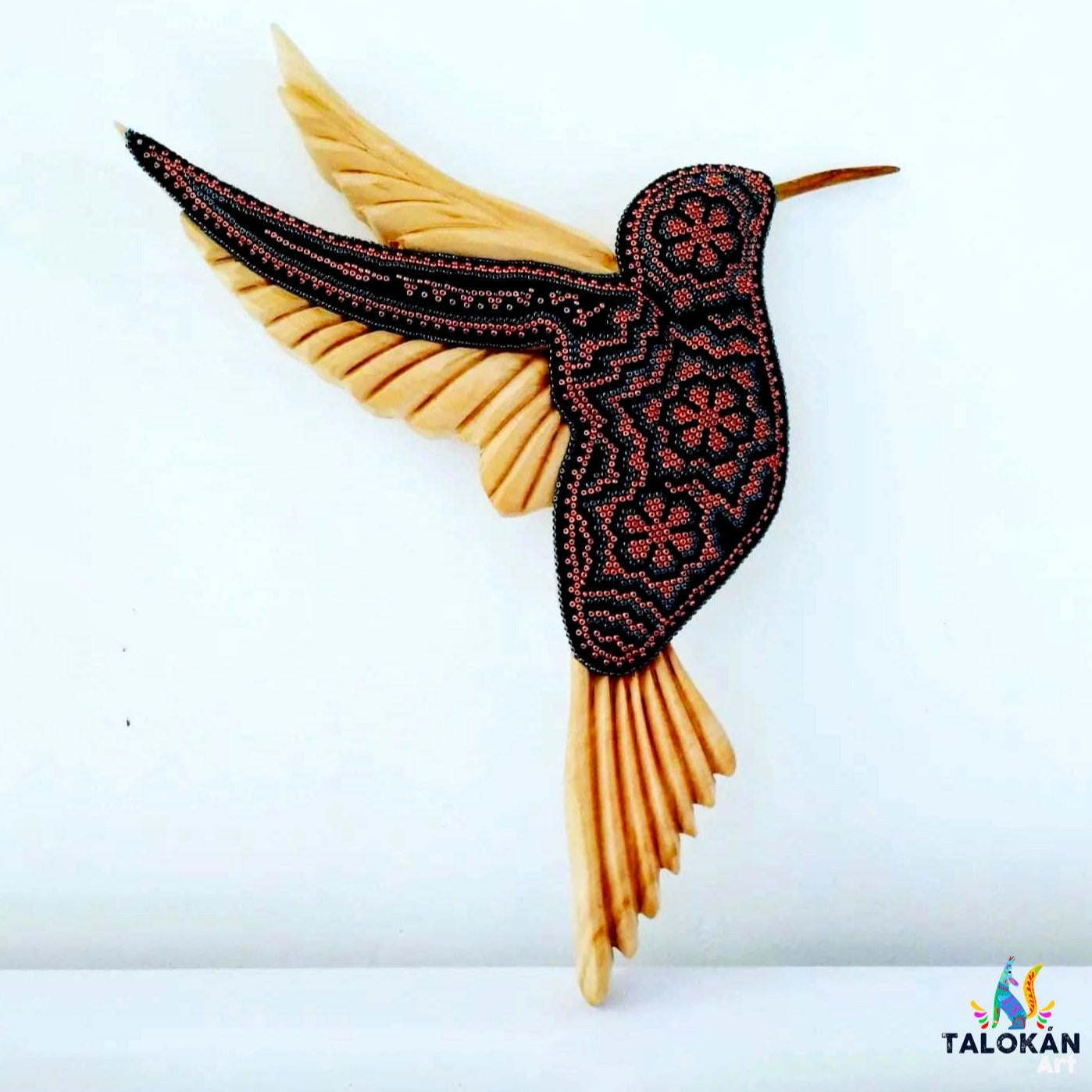 Wooden Hummingbird with Huichol Art | Talokan Art | Mexican Art