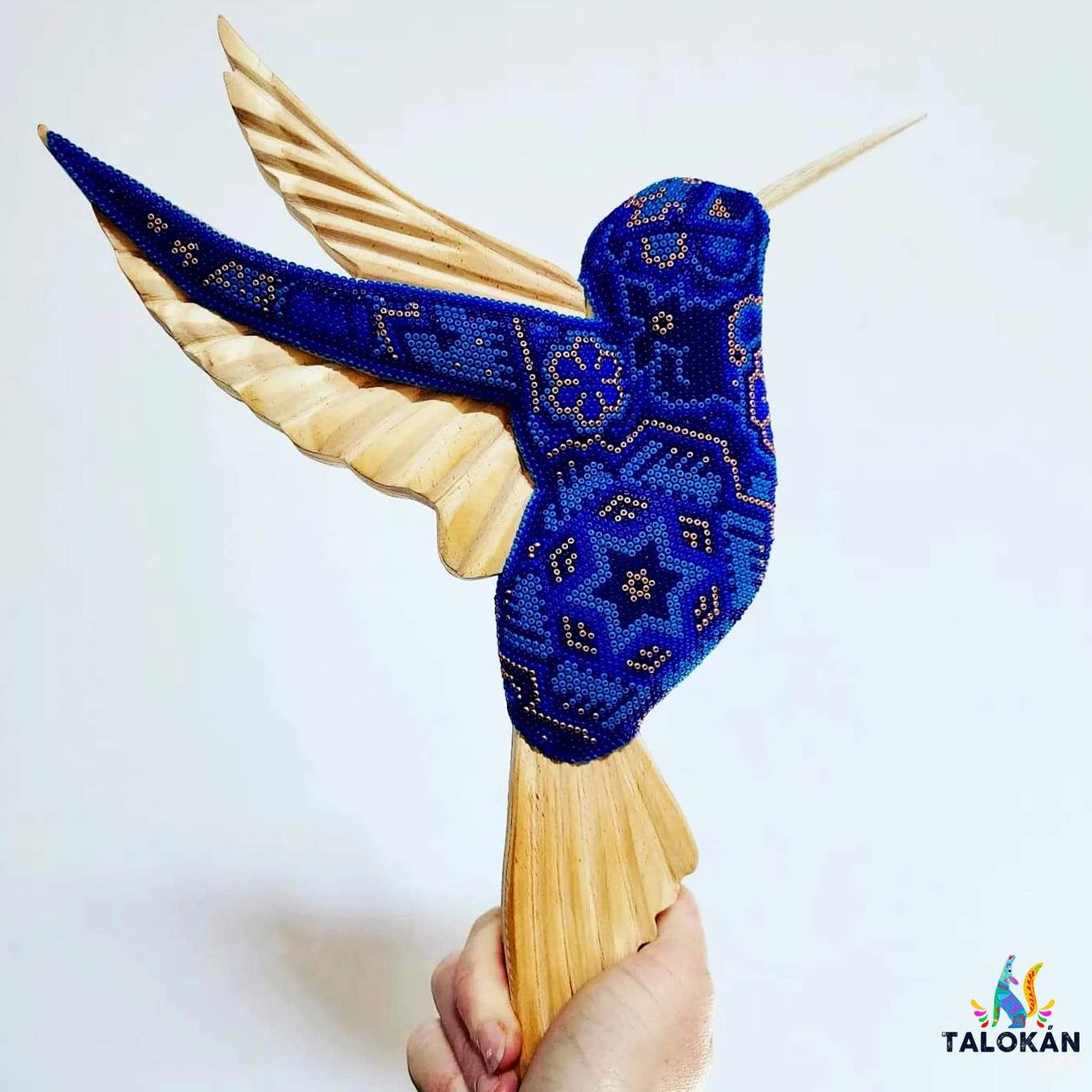 Wooden Hummingbird with Huichol Art | Talokan Art | Mexican Art
