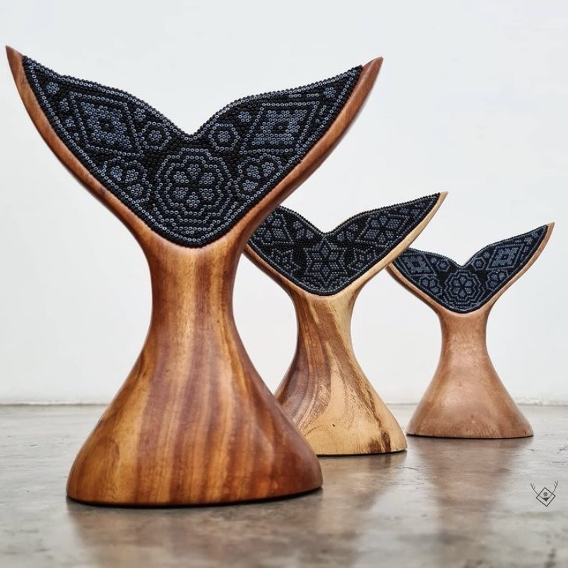 Wooden Whale Tail with Huichol Art | indigenous Crafts | Mayan Art ...