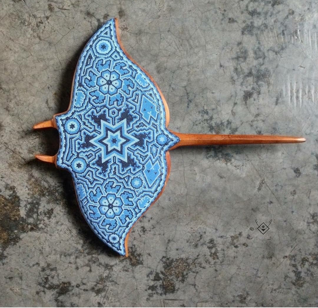 Wooden Manta Ray Sculpture | Huichol Stingray | Talokan Art
